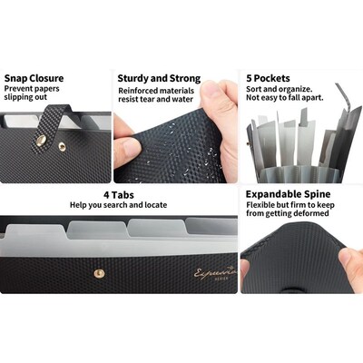 Expanding File Folder,5 Pocket Folders for Documents,Portabl