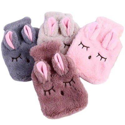 Cute Hot Water Bottle Bag For Girls Cartoon Plush Squinting.