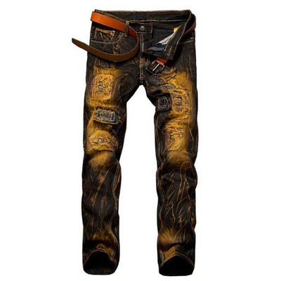 Mens jeans, black, sub yellow, horse chestnut, plus size