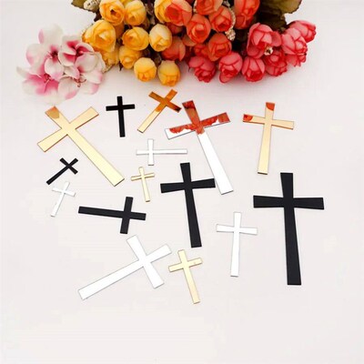 50 Pcs/Lot Acrylic Mirror Laser Cutting Cross Sticker Weddin