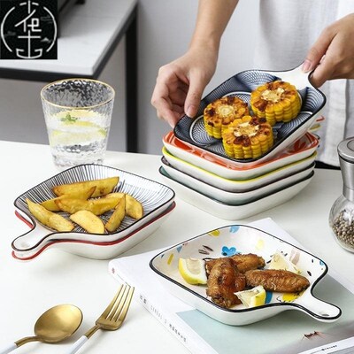 Nordic style ceramic  plate, single handle baking tray