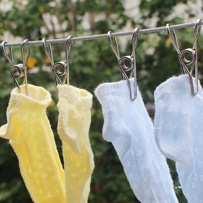 20 Pcs Multipurpose Windproof Clothespin Stainless Steel Mar