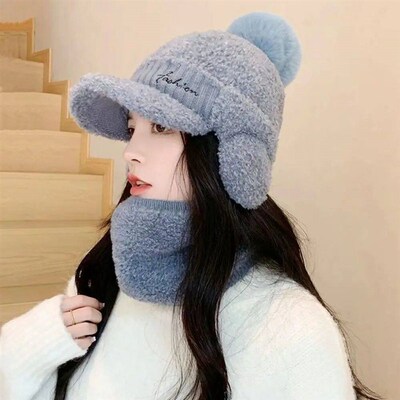 Ladies Winter Lambswool Peaked Cap with Earflaps Warm Baseba