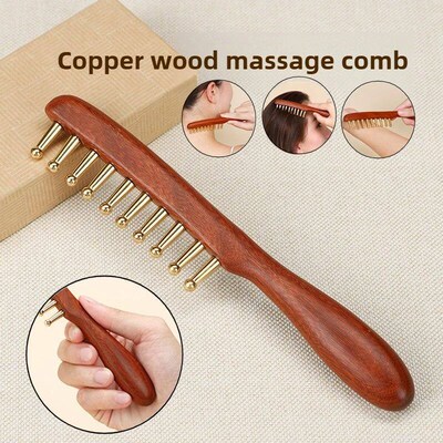 Head meridians massage comb copper wood meridians comb needl