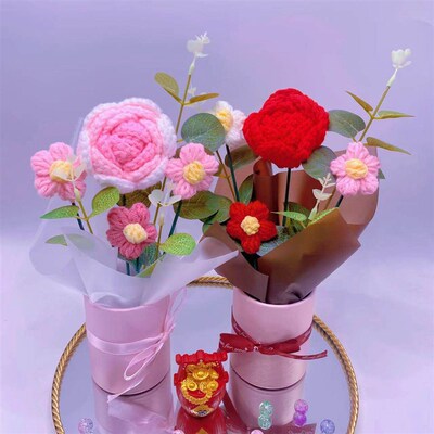 Sunflower Rose Wool Bouquet Hug Bucket Knitted Bouquet Diy H