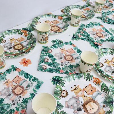 Jungle Safari Birthday Decorations Animal Disposable Tablewa
