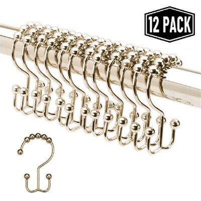 12pcs Stainless Steel Roller Double Sliding Hooks Bath