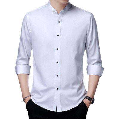 -New Chinese stand collar cotton shirt mens casual business