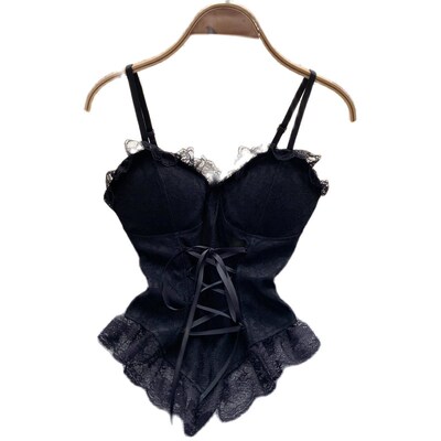 Vintage Lace Corset Bustier Women Spaghetti Straps Tanks and