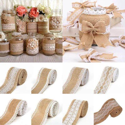 2M/Roll Natural Vintage Jute Burlap Lace Ribbon Crafts DIY S