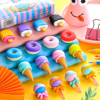 4pcs Yummy Dessert Erasers Set Mini Lollipop Icecream Popsic