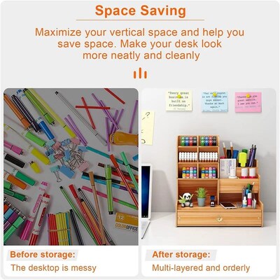 Wooden Desk Organiser DIY Desktop Tidy Pen Holder Large Capa