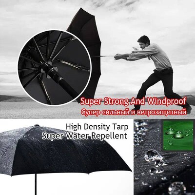 British Leather Handle Umbrella Men Automatic Business 10Rib