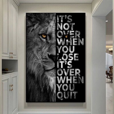Painting Wild Lion Letter Motivational Quote Art Posters and
