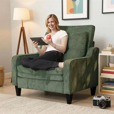 Corduroy Oversized Accent Chair, 40 W, Green, Thick Cushion
