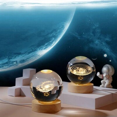 Unique 3D Crystal Ball Lamp with Galaxy and Planetary Projec