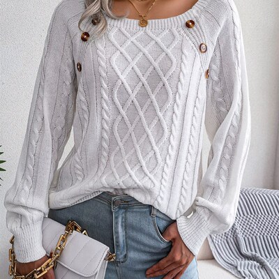 Autumn Knitted Sweater Women Jumper Ladies Button Argyle Swe