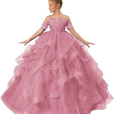 Flower Girl Dress Royal Blue Tulle Puffy Layered Appliques S