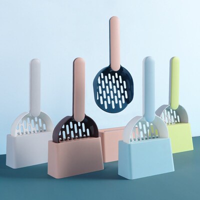 Cat Litter Shovel Plastic Cats Poop Scoop with Base Pet Clea