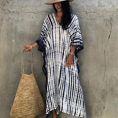Fitshinling Halo Dyeing Vintage Beach Long Dress Women V Nec