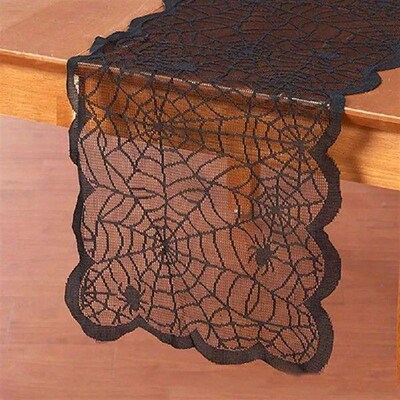 1pcs Black Lace Spider Web Cobweb Tablecloth Table Runner