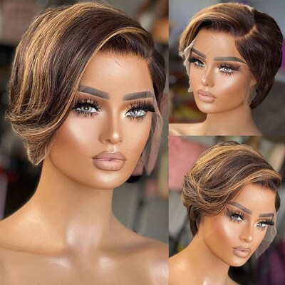 Pixie Cut Wig Human Hair Short Bob Wigs Side Part Straight L