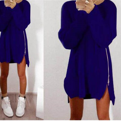 Women Long Sleeve Autumn Winter Knitted Zippers Side Jumper