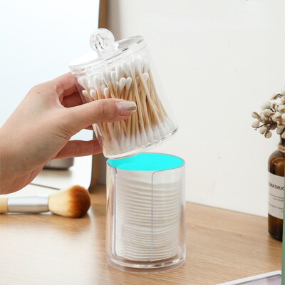 Acrylic Storage Box Makeup Cotton Swab Container Round Plast