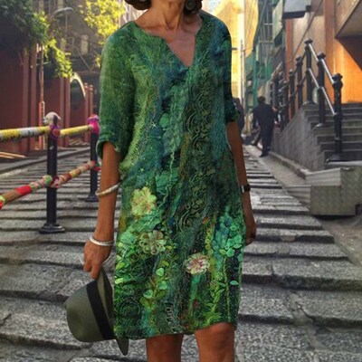 New Womens Multicolored Print Rendering Fashion V-collar
