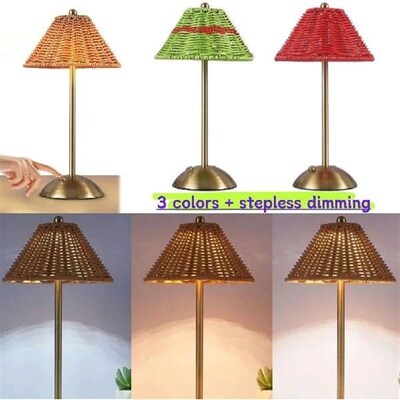 Cordless LED Table Lamp 3 Color Stepless Dimmable Rattan