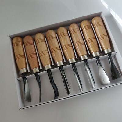 8Pcs/set  Dry hand Wood Carving Tools Chip Detail Chisel set
