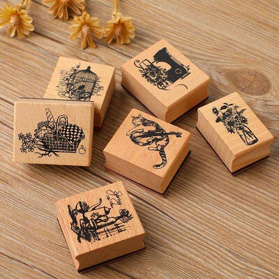 Vintage girl angel Hand shadow decoration stamp wooden rubbe
