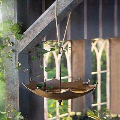 Hanging Metal Umbrella Bird Bath Feeder for Garden Balcony