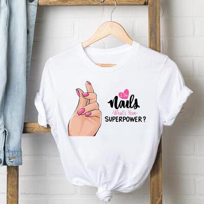 Tee Shirt Lady Letter Fingernail Nail Letter 90s Clothes Fem