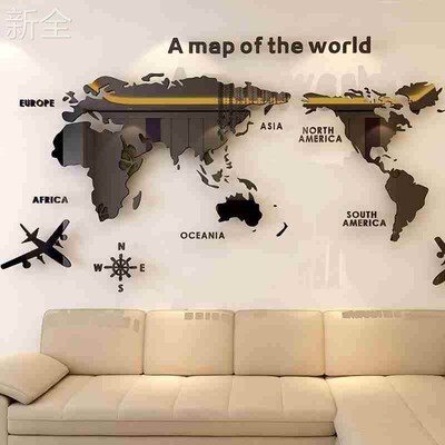World Map Acrylic 3D Crystal Bedroom Wall Classroom Stickers