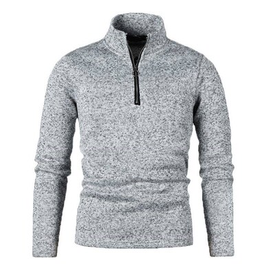 Mens Sweater Placket Zipper Design Solid Color High Collar
