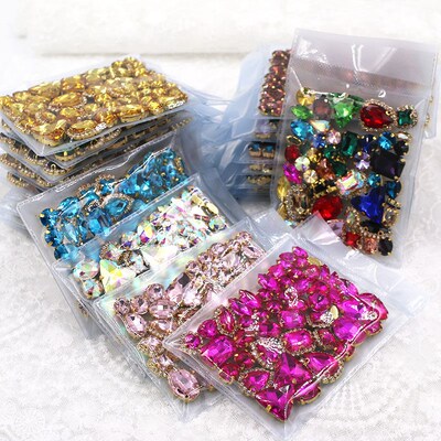 50pcs/Bag Shiny 24 Color Mixed Shape Sew on Glass Rhinestone