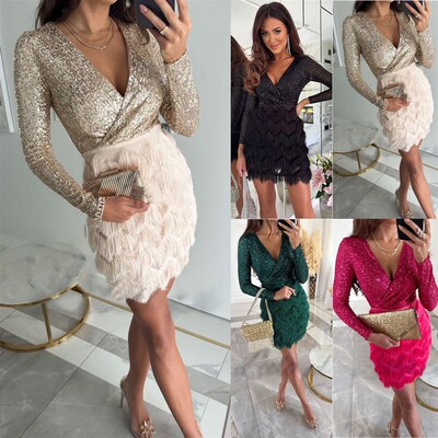 2025 Party Sequins Multicolor Dress Ins Casual Loose Women D