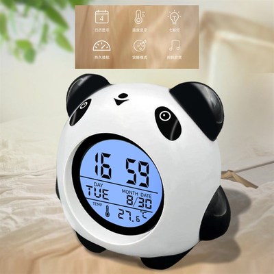 静音扫秒儿童闹钟卡通床头语音创意可爱亮灯学生闹钟懒虫起床钟表