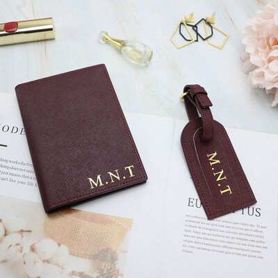 Fashion Monogrammed Initial Letters Unisex Saffiano Leather