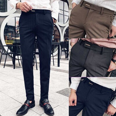 Spring an Summer Mens Straight Casual Pants Stripe Slim-fit