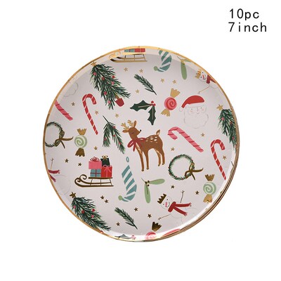 Christmas Theme Party Disposable Tableware Bronzing Paper Pl