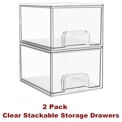 Clear Stackable Storage Drawer Makeup Organizer Plastic Bins