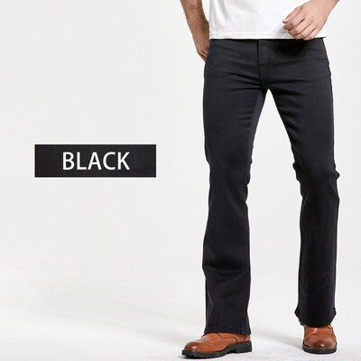 Mens Boot Cut Jeans Slightly Flared Slim Fit Blue Black Trou