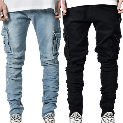 Fashion Mens Jeans Skinny Wash Pocket Denim Pants Boyfriend