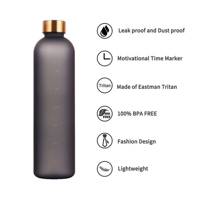 1L Water Bottle With Time Marker 32 OZ Motivational Reusable