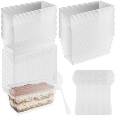 50 Pcs Dessert Cups with Lids and Spoons Clear Parfait Cups