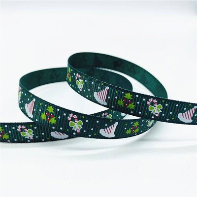 5yards/Lot 10mm Christmas Ribbon Printed Christmas Grosgrain