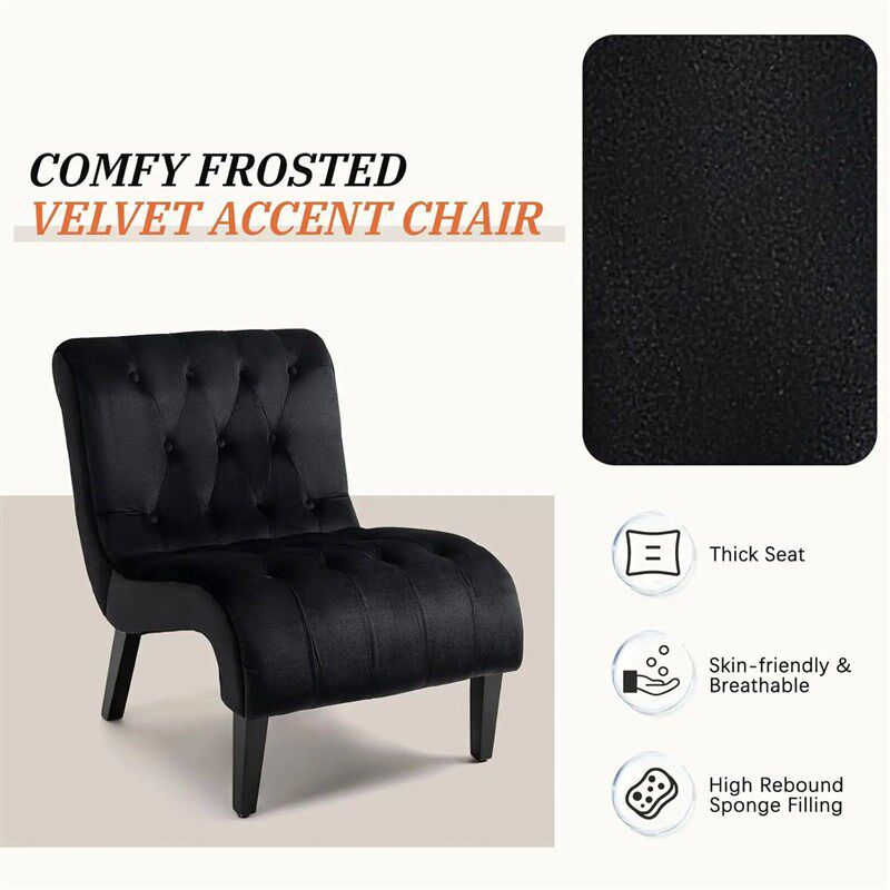 Armless Accent Chair Set of 2, Upholstered Velvet Lounge Cha