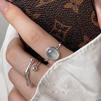 925 Sterling Silver Oval Blue Stone Rings For Women Counple